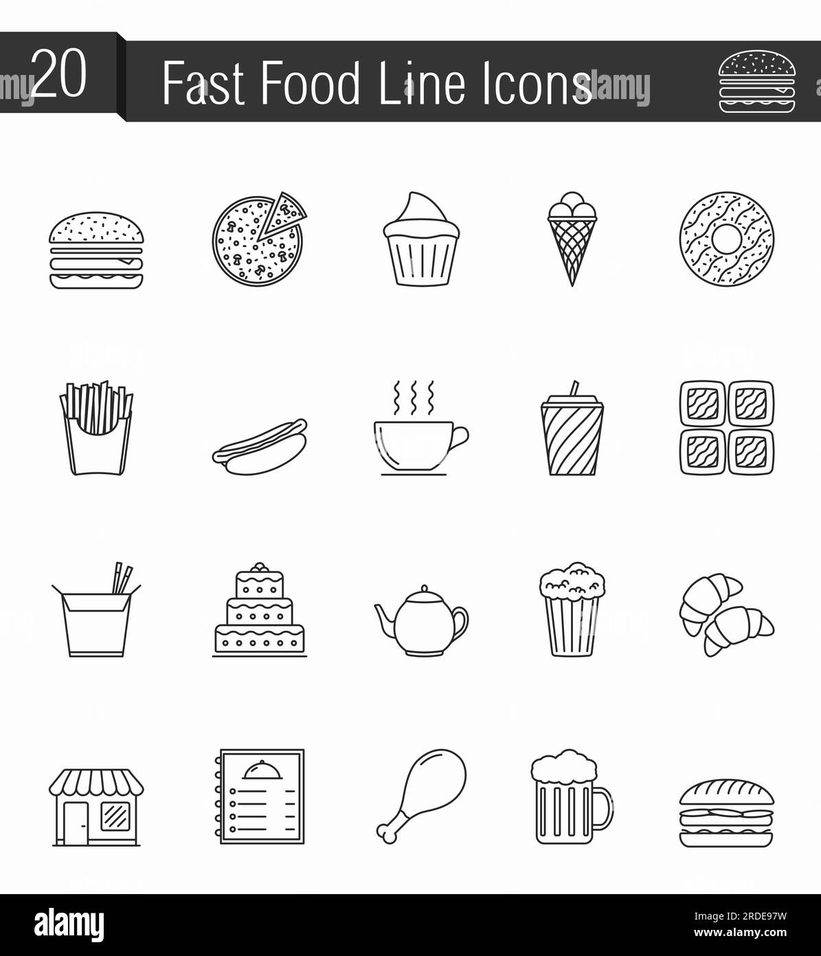 20 fast food line icons, vector eps10 illustration Stock Vector Image ...