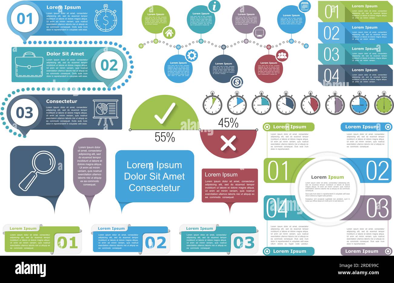 Infographic elements - Timeline, objects with text and numbers or steps ...
