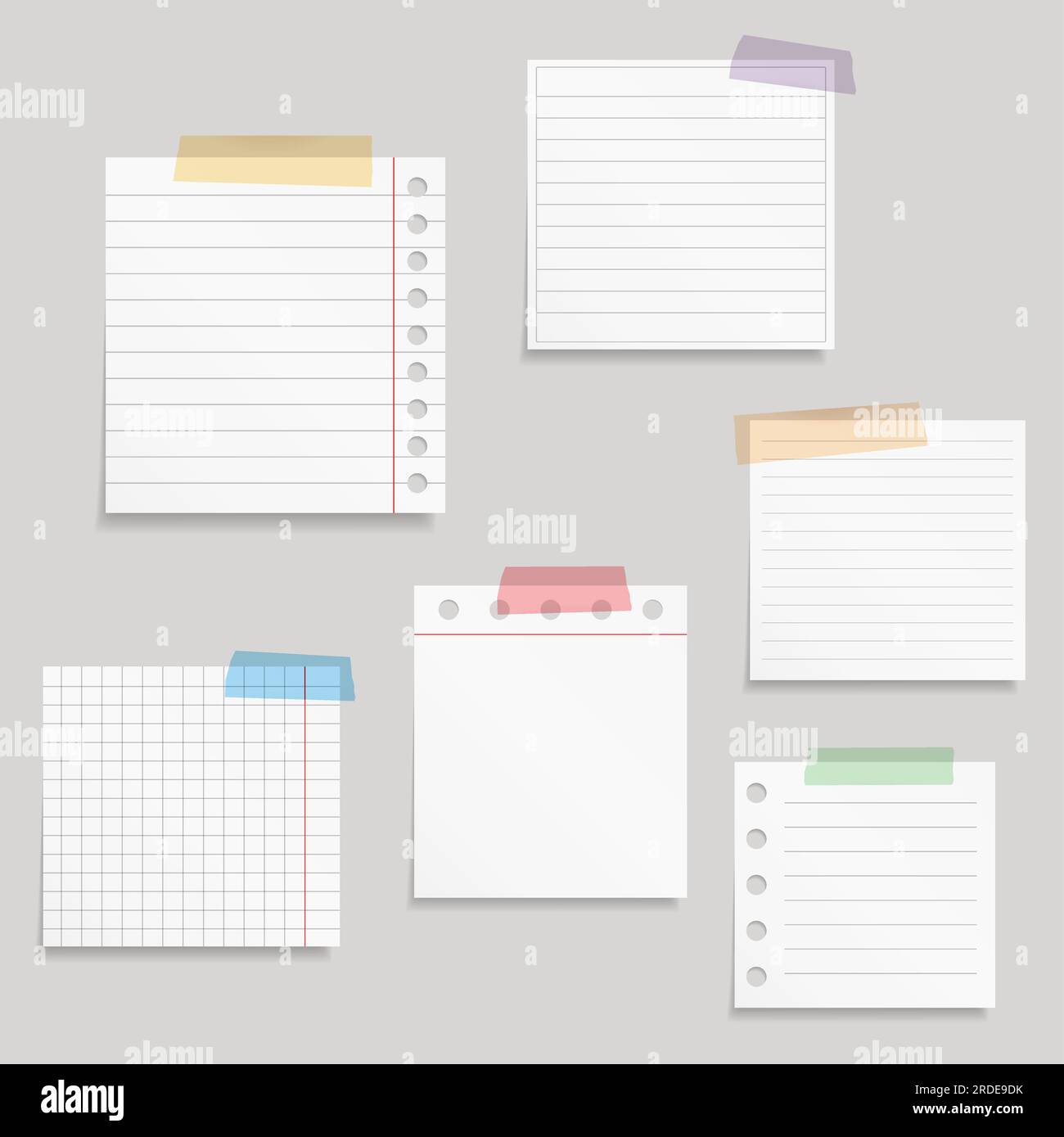 Paper and tape, blank white paper notes with colored tape, vector eps10 ...