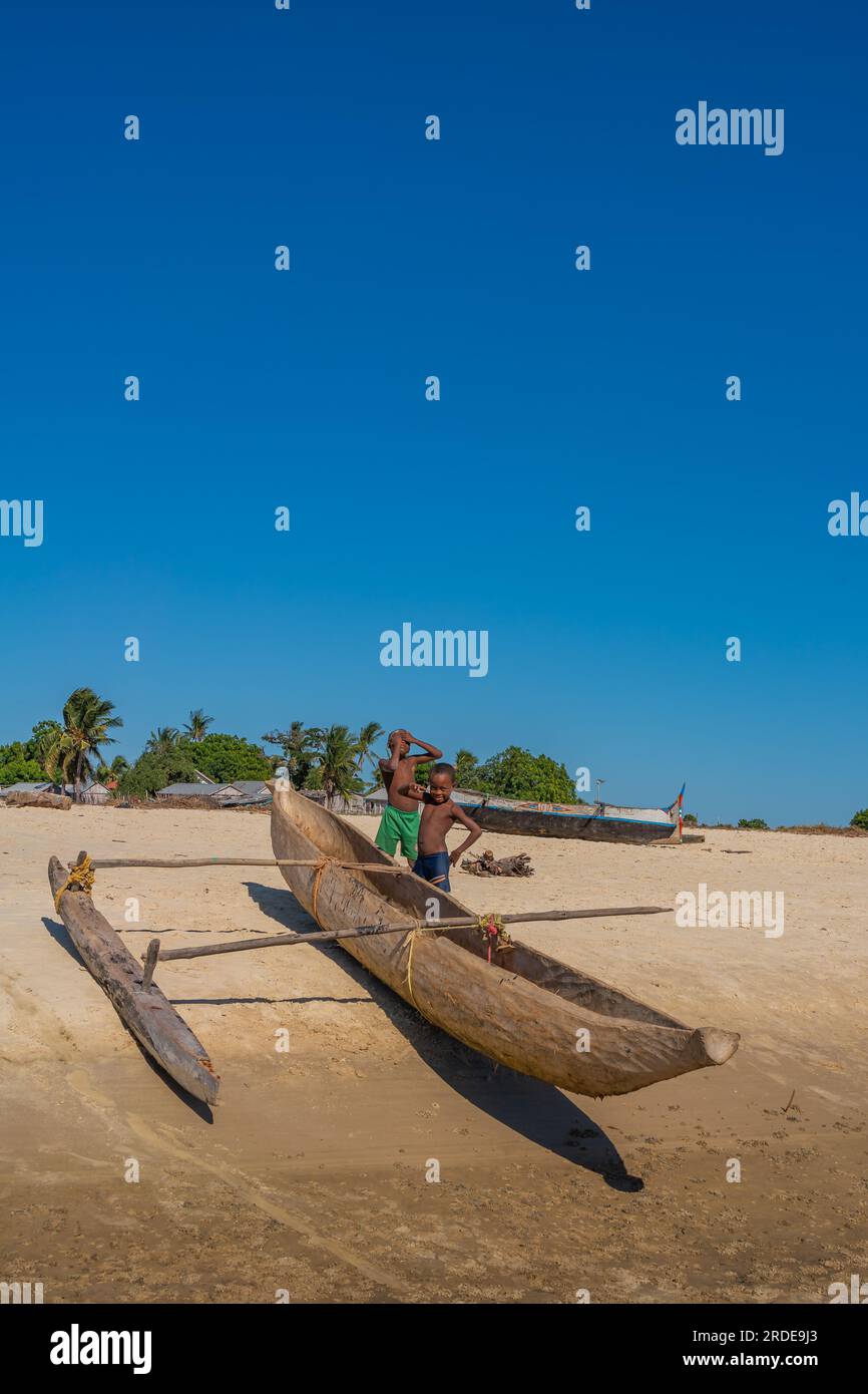 Morondava, Madagascar - May 30.2023: Wooden boat from Baobab tree with ...