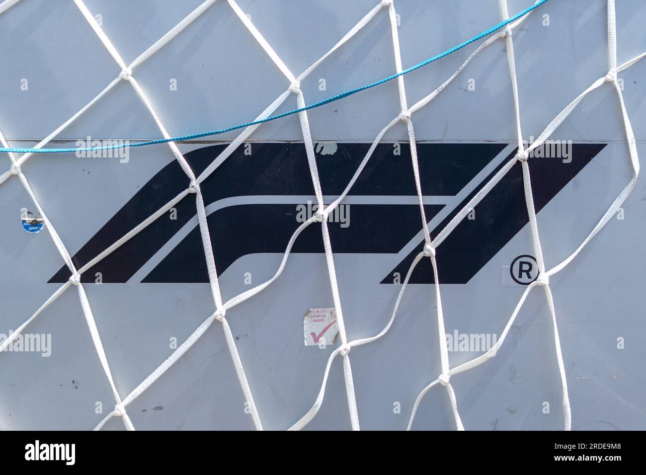 Budapest, Hungary - 20 JULY 2023, The Formula 1 logo on a shipping ...