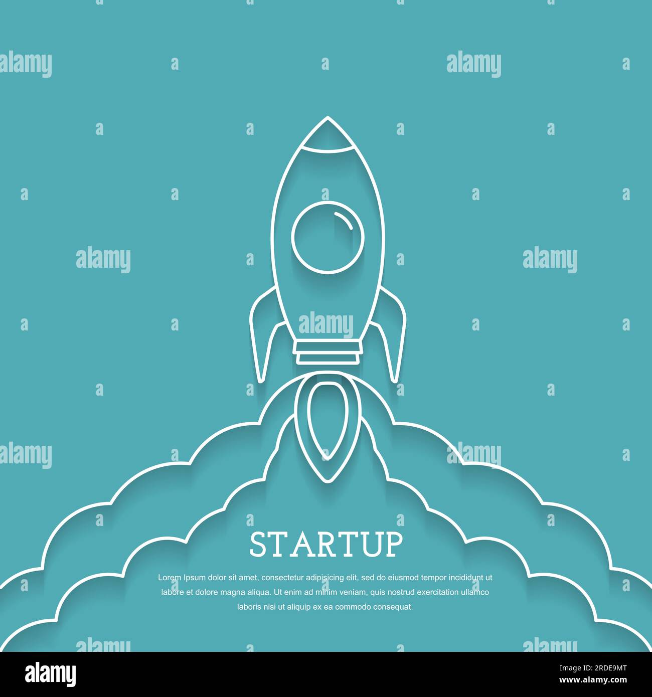 Rocket launch, business project startup concept, minimal line style ...