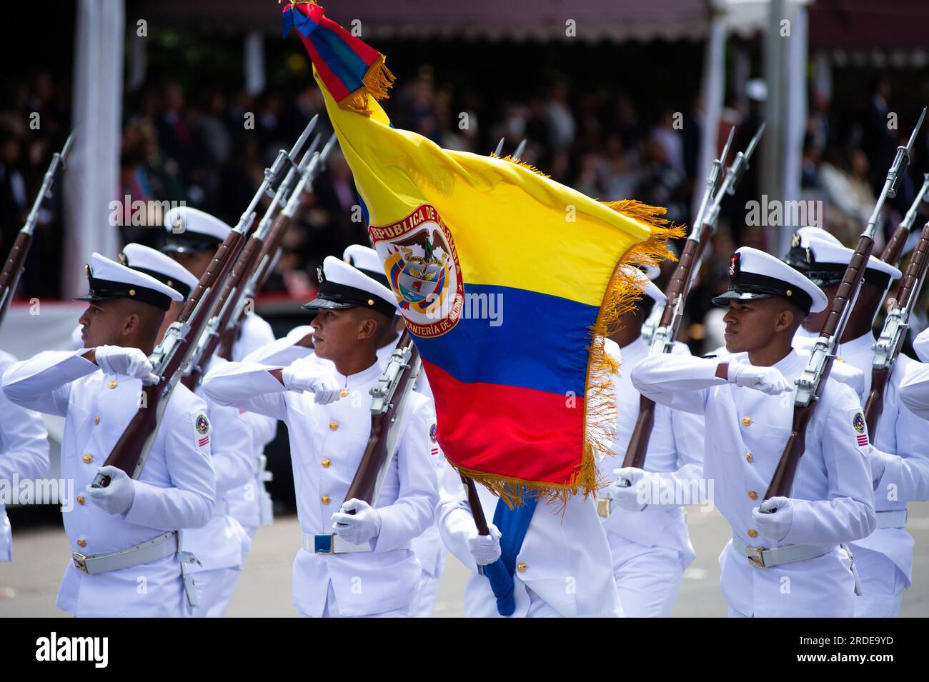 Bogota, Colombia. 20th July, 2023. Colombian navy officials parade ...