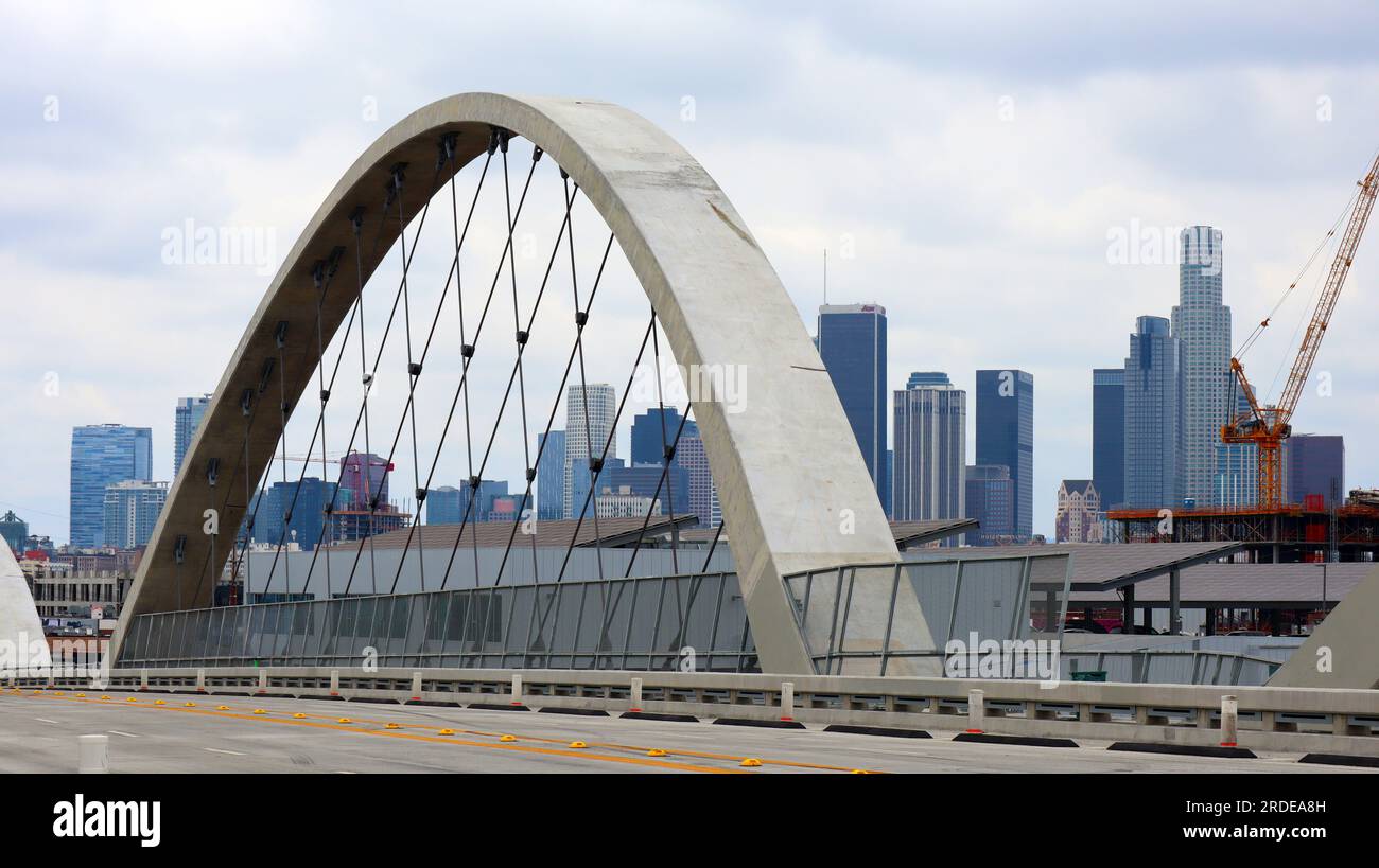 Los Angeles, California: view of Los Angeles downtown from The Ribbon ...