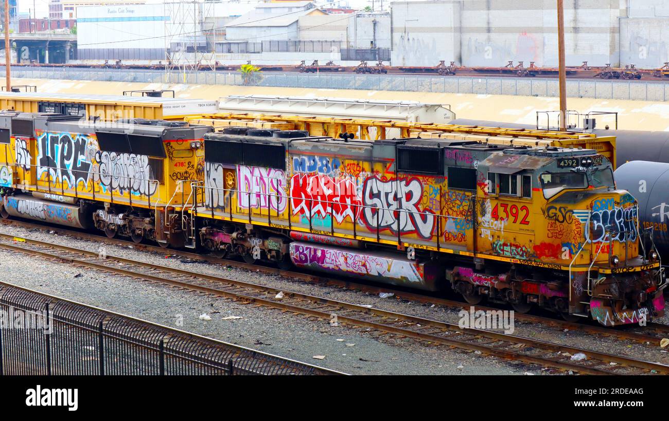 Los Angeles, California: Freight Train Graffiti at Union Pacific Railroad locomotive Stock Photo ...