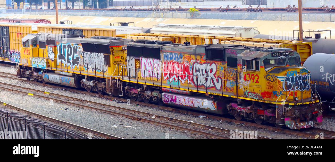 Los Angeles, California: Freight Train Graffiti at Union Pacific Railroad locomotive Stock Photo ...