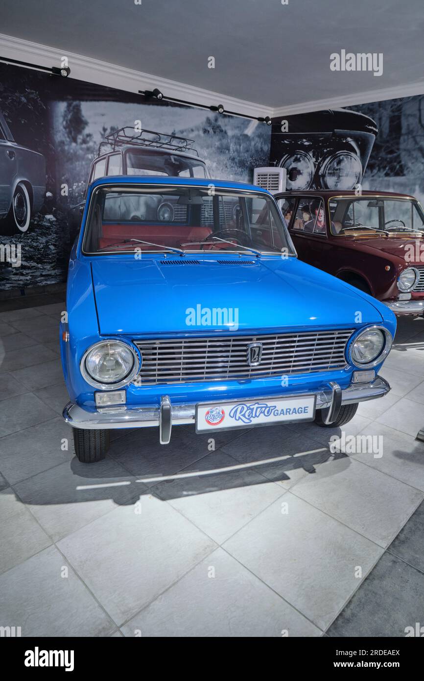 A view of a 1970's blue Lada Kombi wagon, model VAZ-2102. At the Retro ...