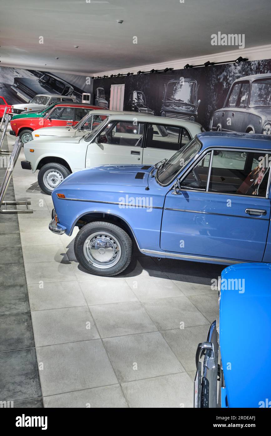 A look down a row of old, vintage, classic Soviet cars. At the Retro ...
