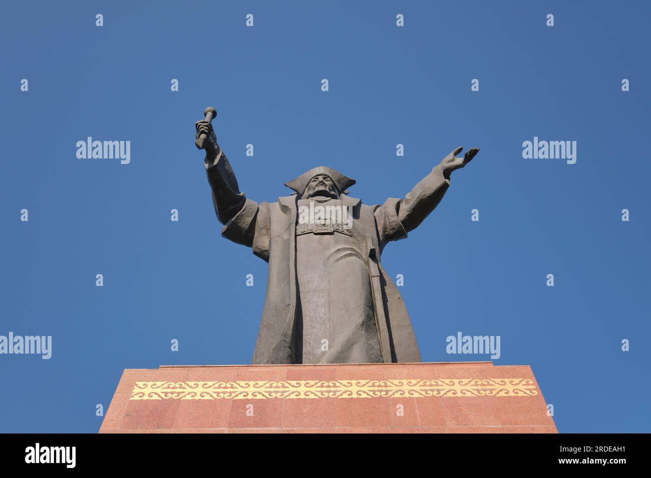 View of the huge bronze statue of Baidibek Bi, in tribute to the great ...