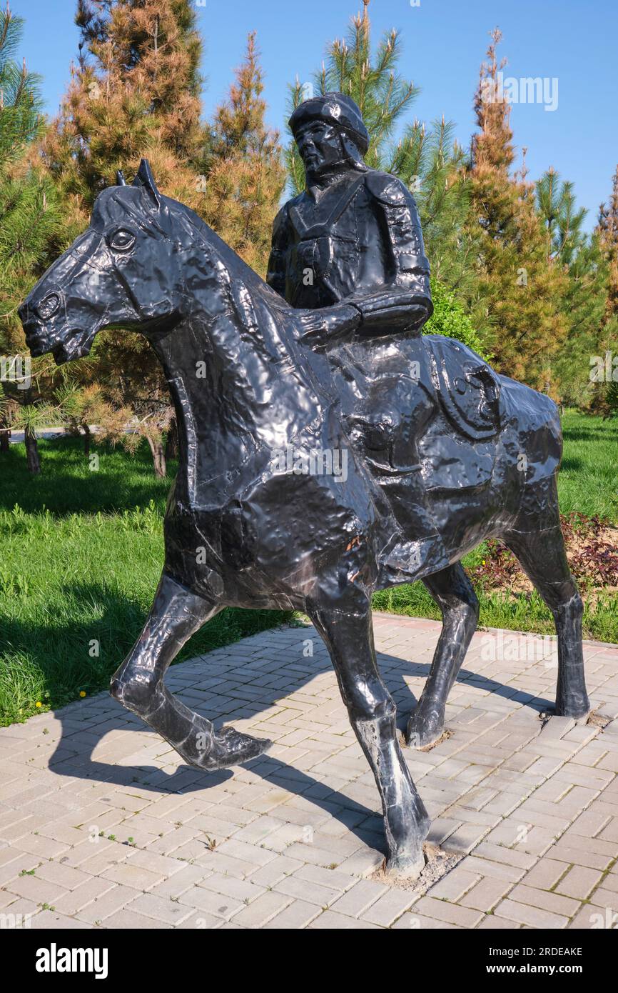 View of a typical horse rider man at the caravan Silk Road sculpture ...
