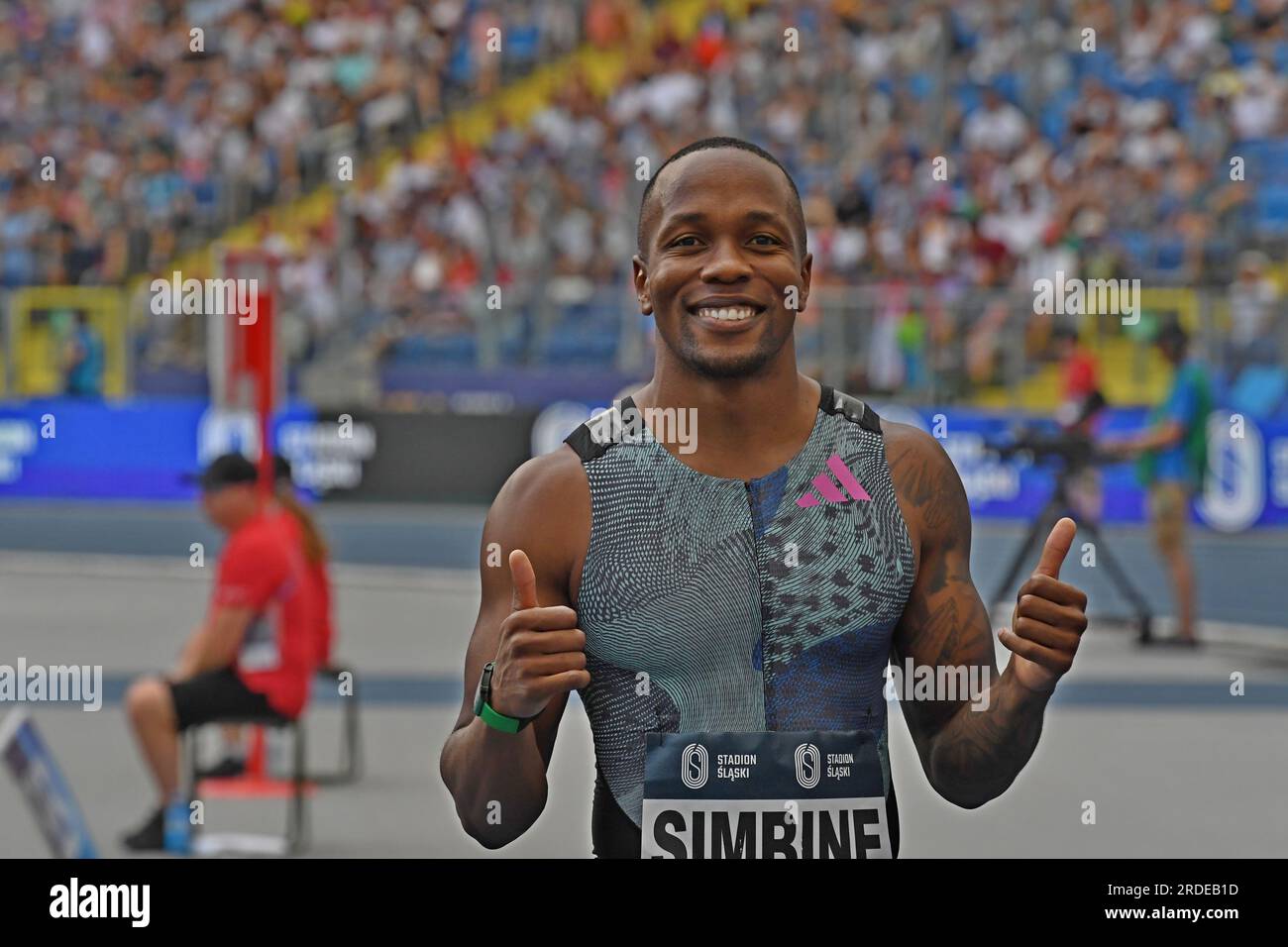 Akani Simbine (RSA) poses after winning the 100m in 9.97 during the ...