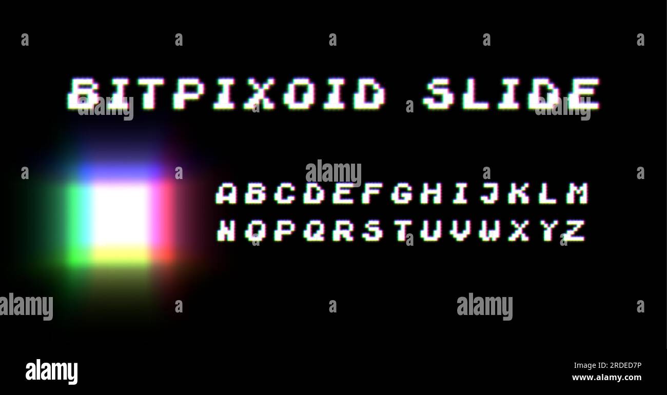 Retro 80s styled typeface with neon glow. Pixel video game 8bit font ...