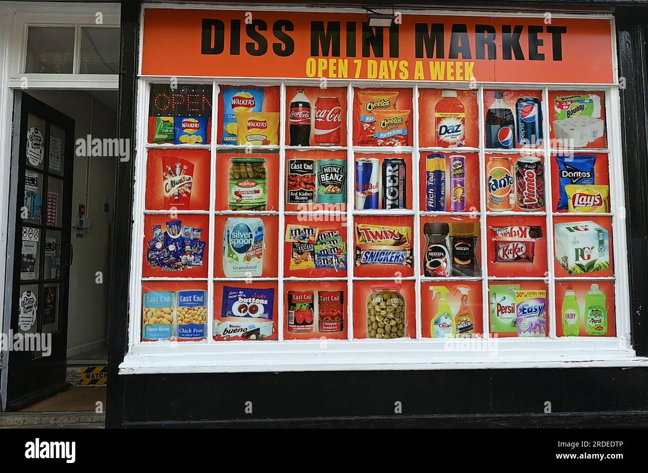 diss mini market window Stock Photo - Alamy