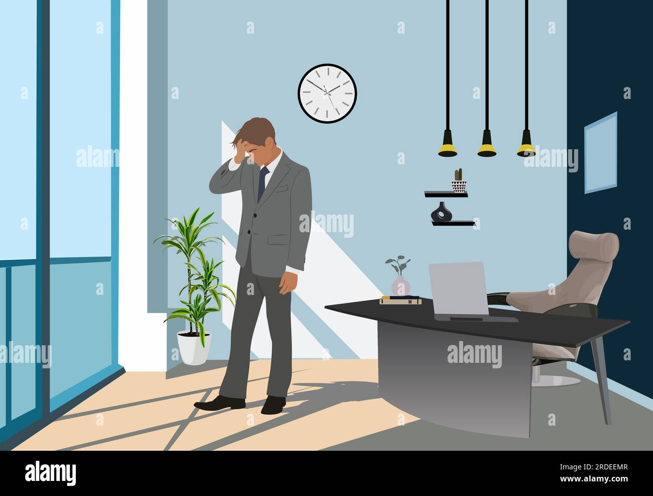 Business man in modern office thinking vector Stock Vector Image & Art ...