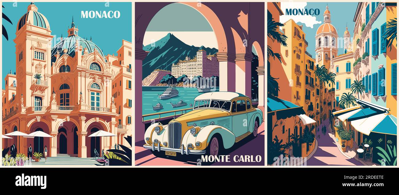 Monte Carlo Travel Destination Posters vector art Stock Vector Image ...