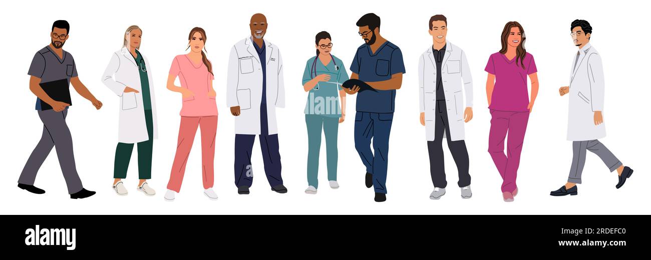 Set of standing and walking doctors, nurses vector Stock Vector Image ...