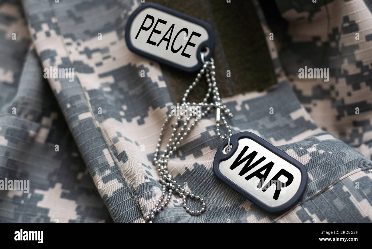 army blank, dog tag with text war peace on the khaki texture background ...