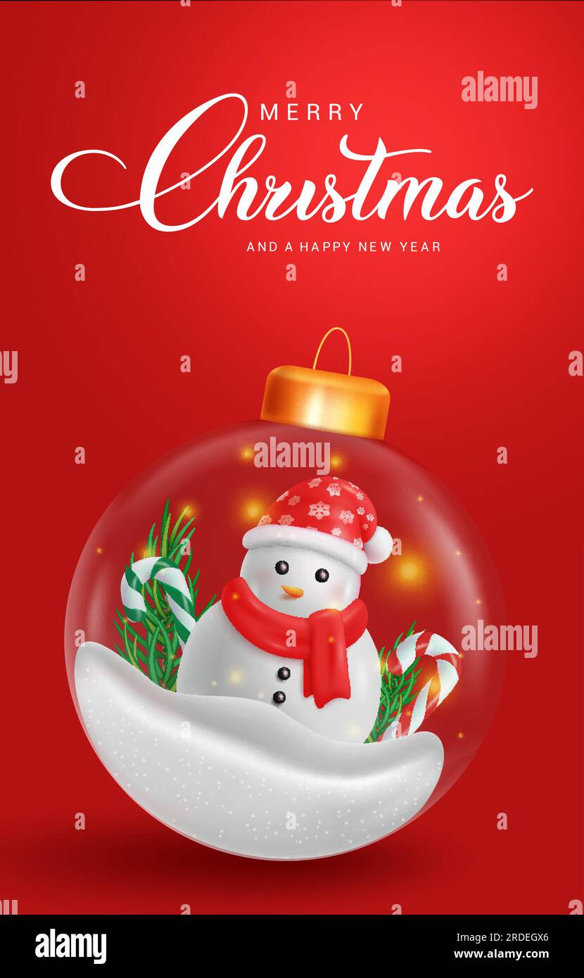 Merry christmas text vector poster design. Christmas glass and crystal ...