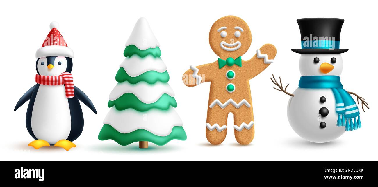 Christmas characters vector set design. Christmas characters penguin ...