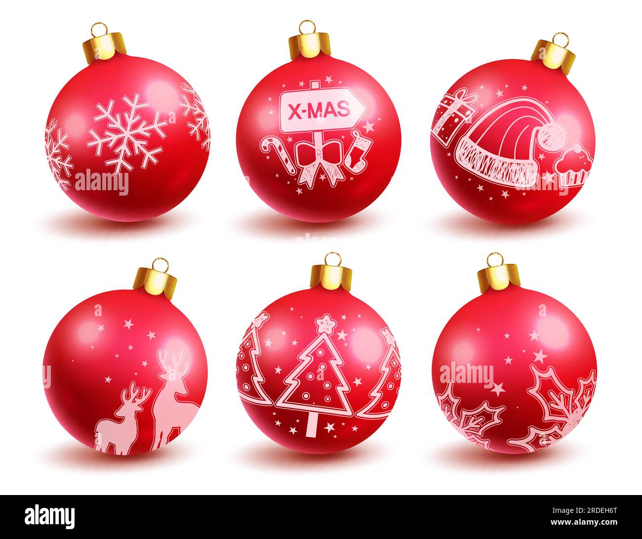 Christmas red balls vector set design. Christmas ball ornament in red ...