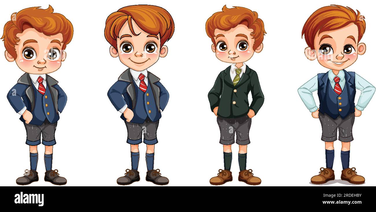 Cute boy student in uniform set illustration Stock Vector Image & Art ...