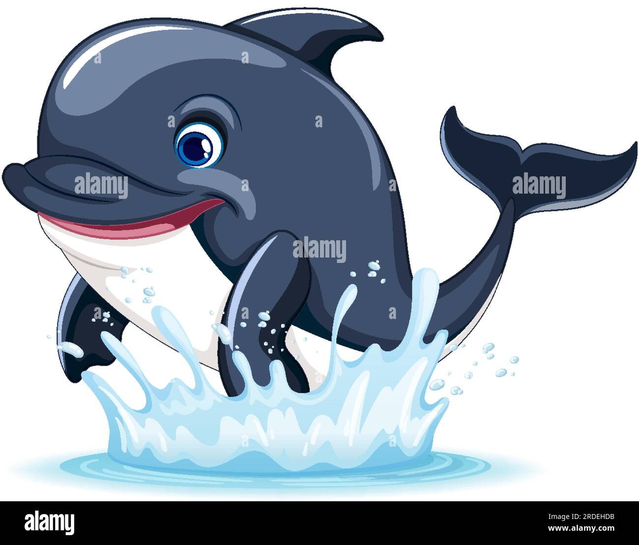 A cartoon illustration of a dolphin smiling and jumping out of the ...