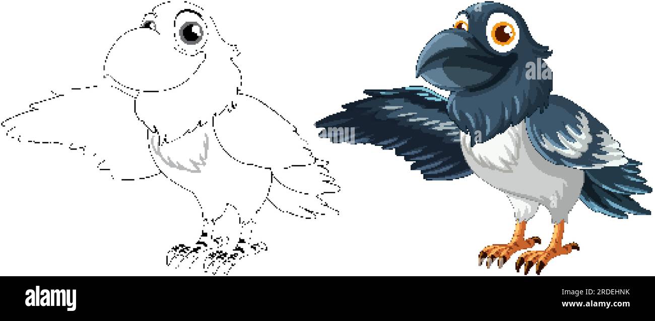 A vector cartoon illustration of a smiling raven standing with one open ...