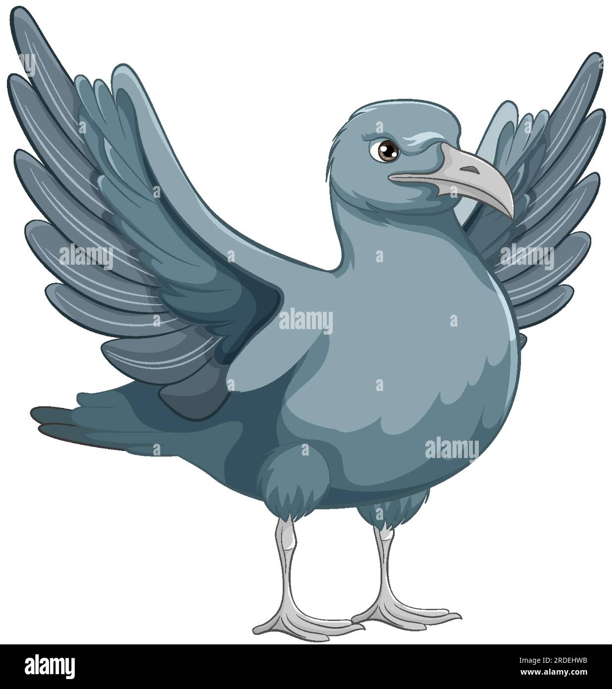 A vector cartoon illustration of a grey bird with its wings open, ready ...