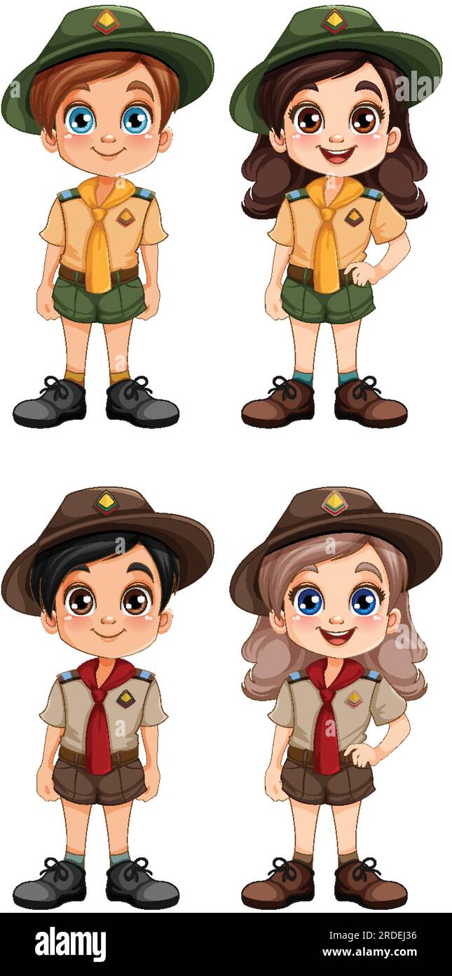Set of boy and girl in scout uniform illustration Stock Vector Image ...