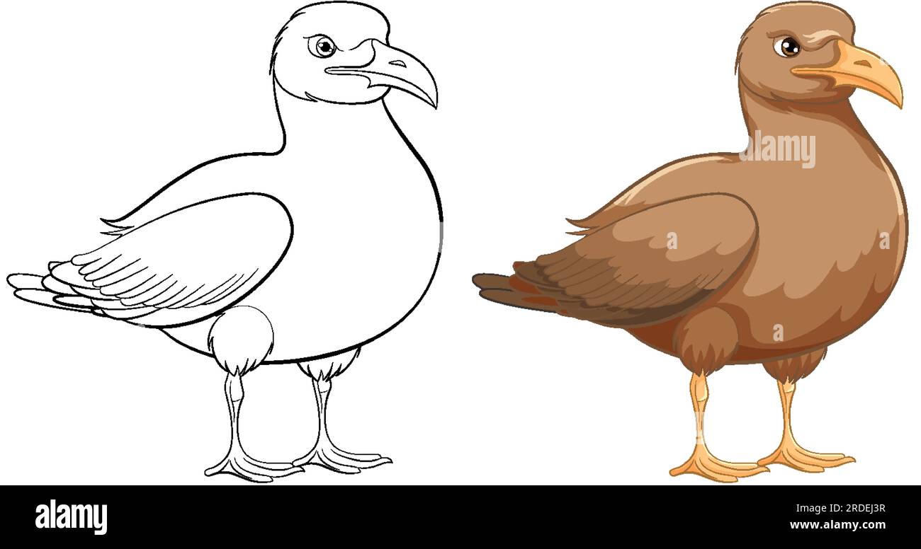 Outline of a cartoon bird standing and smiling, isolated on a white ...