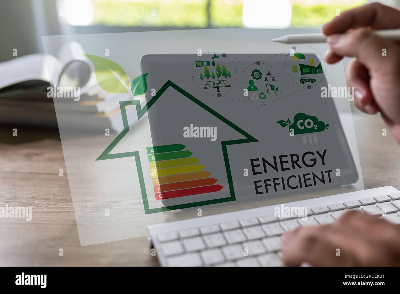 Energy Efficiency Mobile App On Screen Man Saving Energy Diagram Cost Economy Calculator Money