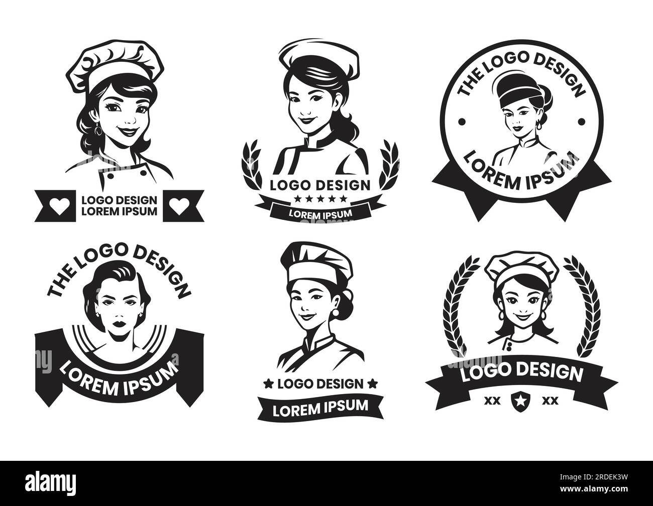 female chef logo in flat line art style isolated on background Stock ...