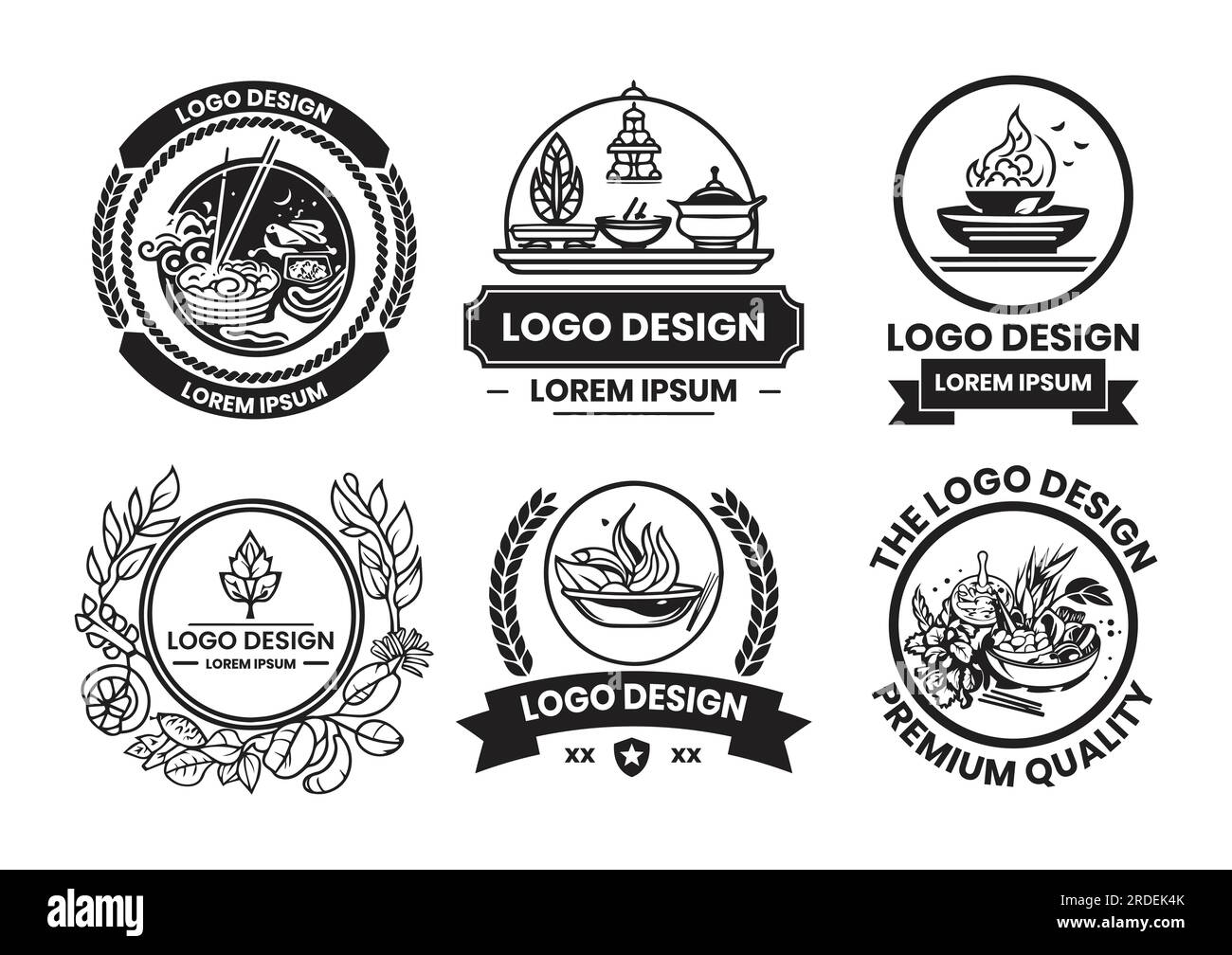 Thai restaurant logo in flat line art style isolated on background ...