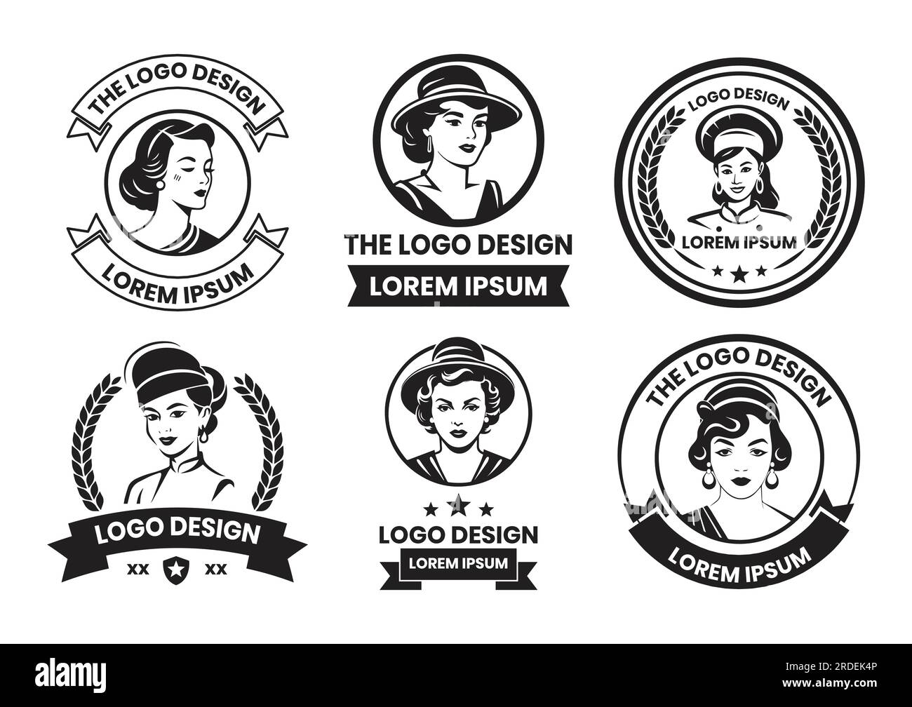 female chef logo in flat line art style isolated on background Stock ...