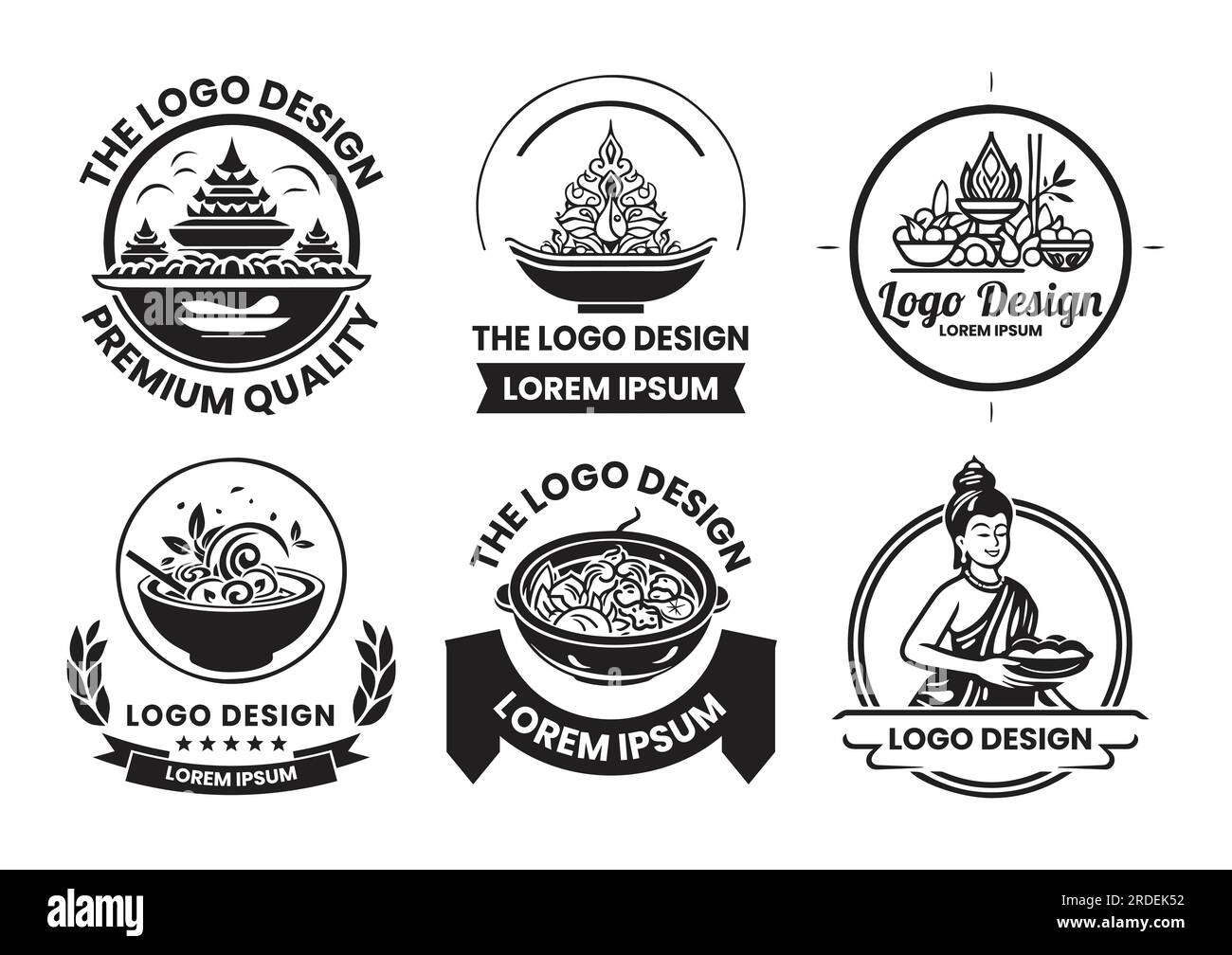 Thai restaurant logo in flat line art style isolated on background ...