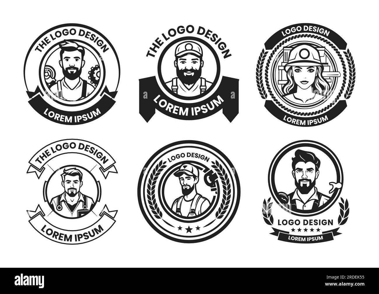 mechanic or engineer logo in flat line art style isolated on background ...