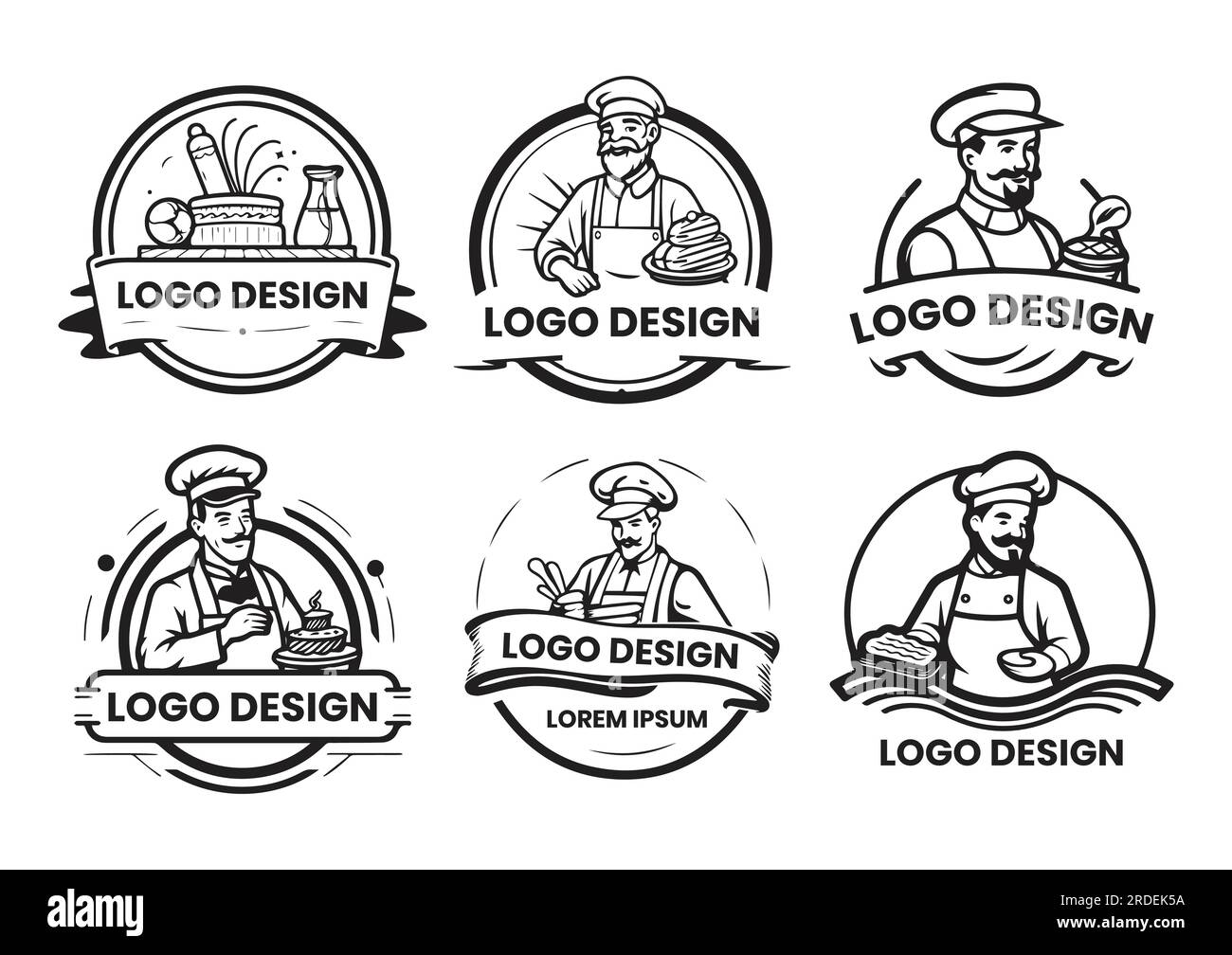 male chef logo in flat line art style isolated on background Stock ...