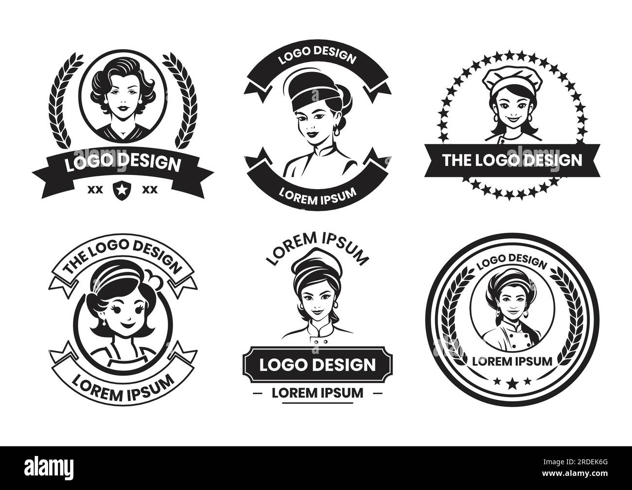 female chef logo in flat line art style isolated on background Stock ...