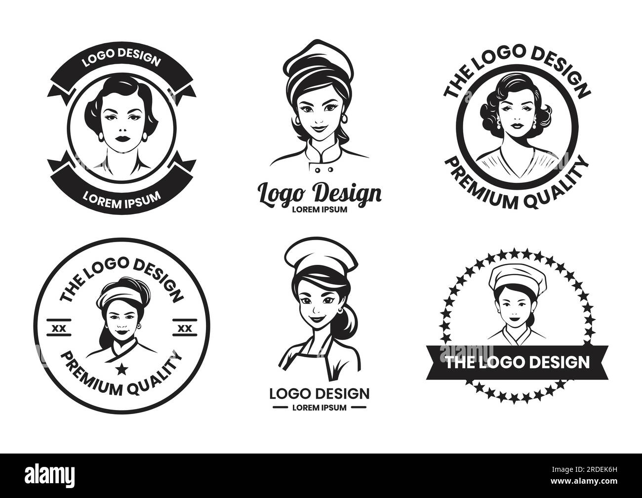 female chef logo in flat line art style isolated on background Stock ...