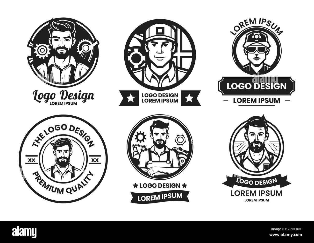 mechanic or engineer logo in flat line art style isolated on background ...