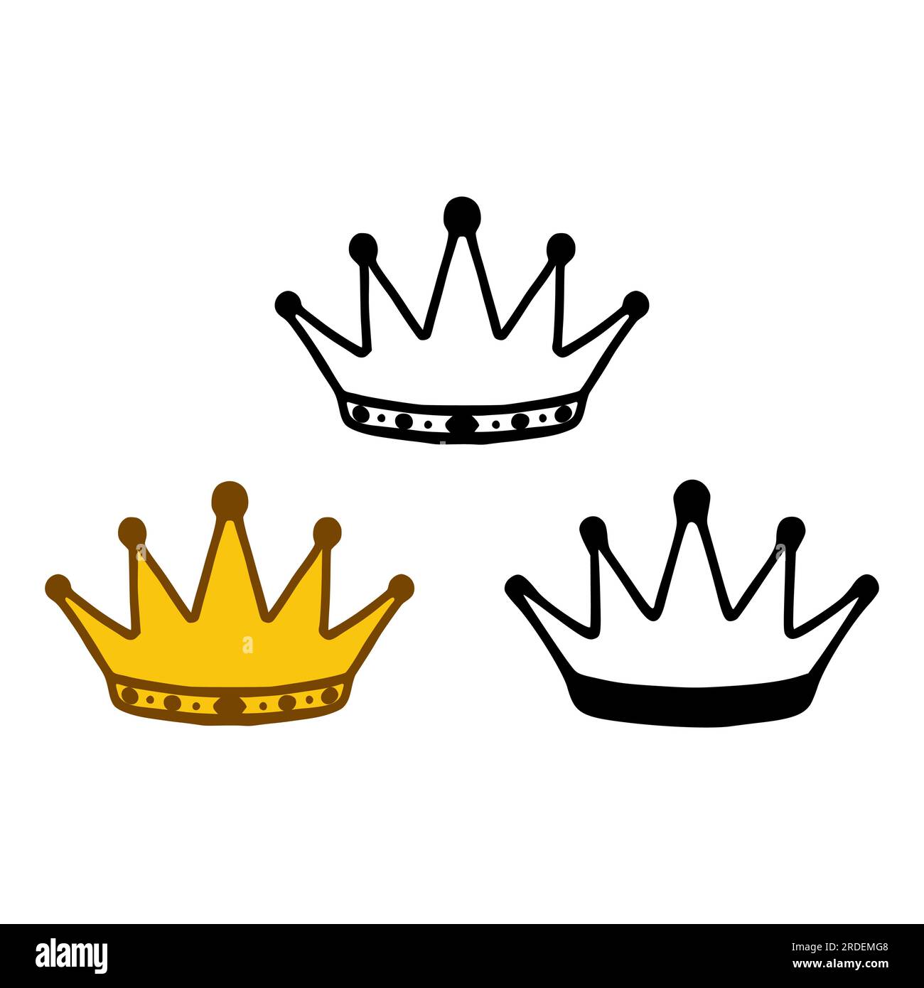 Queen crown icon set in doodles styles isolated on white background ...