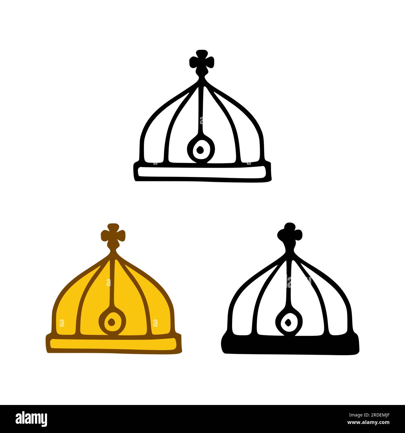 Crown icon set in doodles styles isolated on white background. Royal or ...