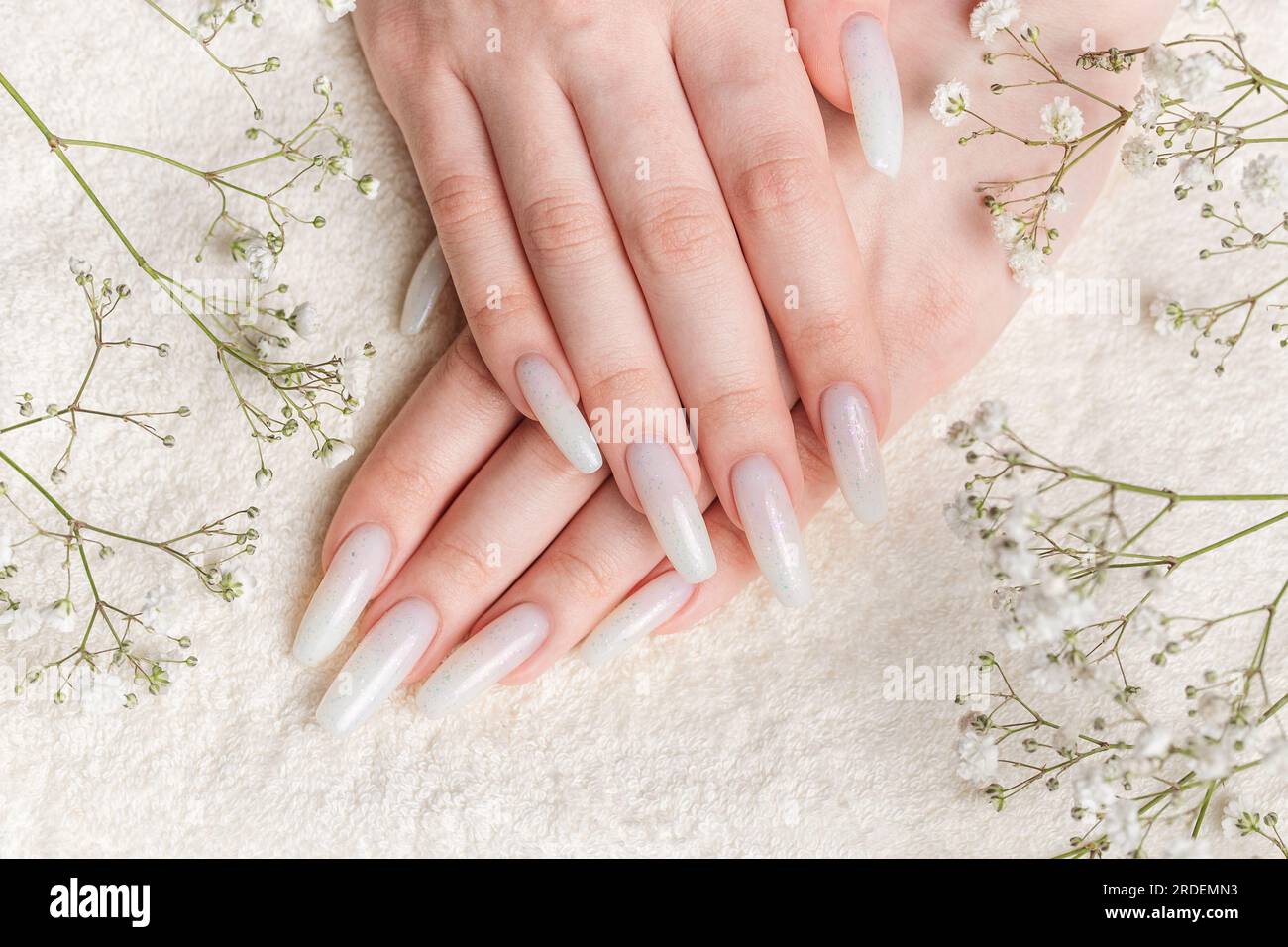 Beauty treatment, nice manicured woman fingernails. Feminine nail art ...