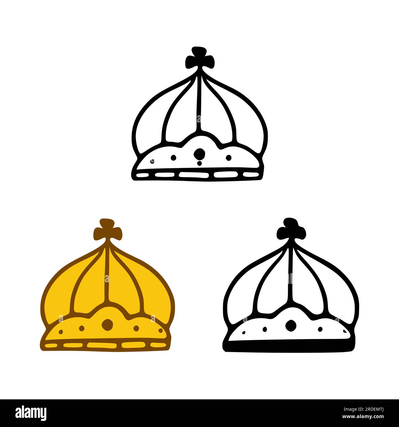 Monarch crown icon set in doodles styles isolated on white background ...