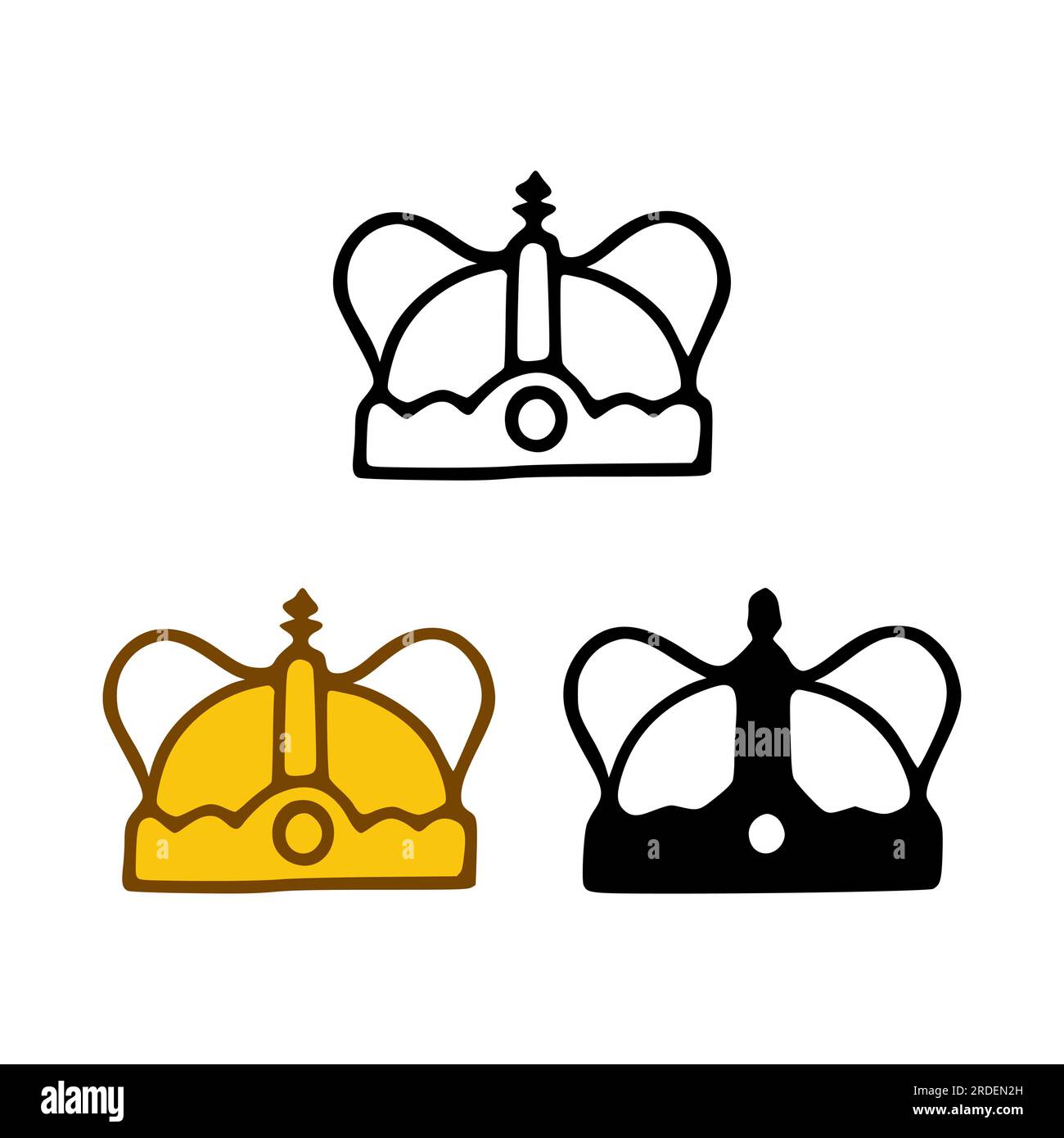 Crown icon set in doodles styles isolated on white background. Royal or ...