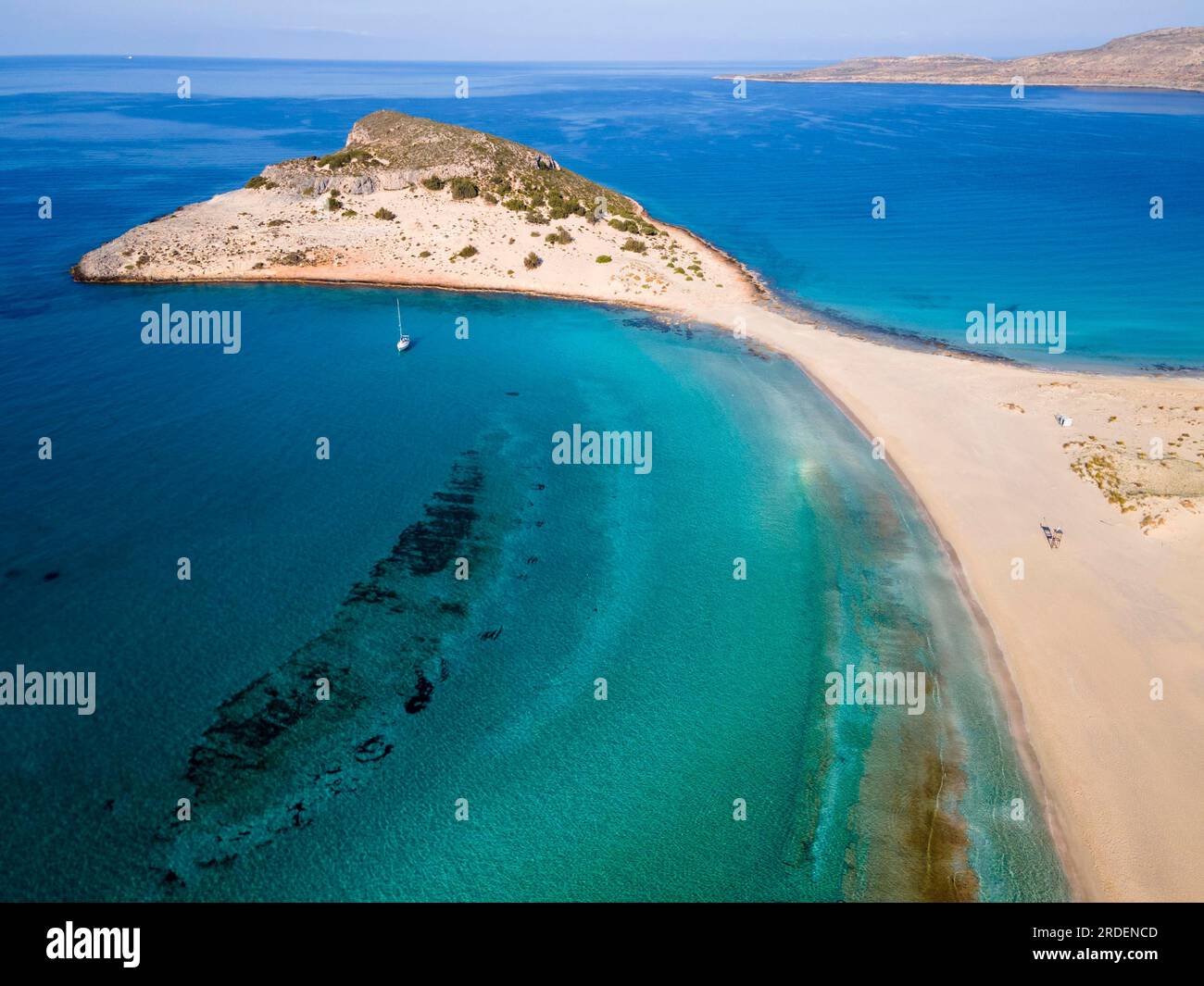 Drone shot, double bay of Simos beach, Sarakiniko beach, Elafonisos ...
