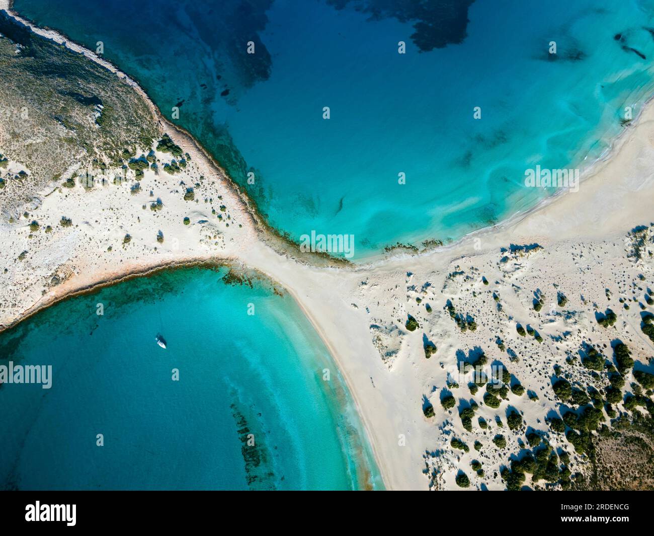 Drone shot, double bay of Simos beach, Sarakiniko beach, Elafonisos ...