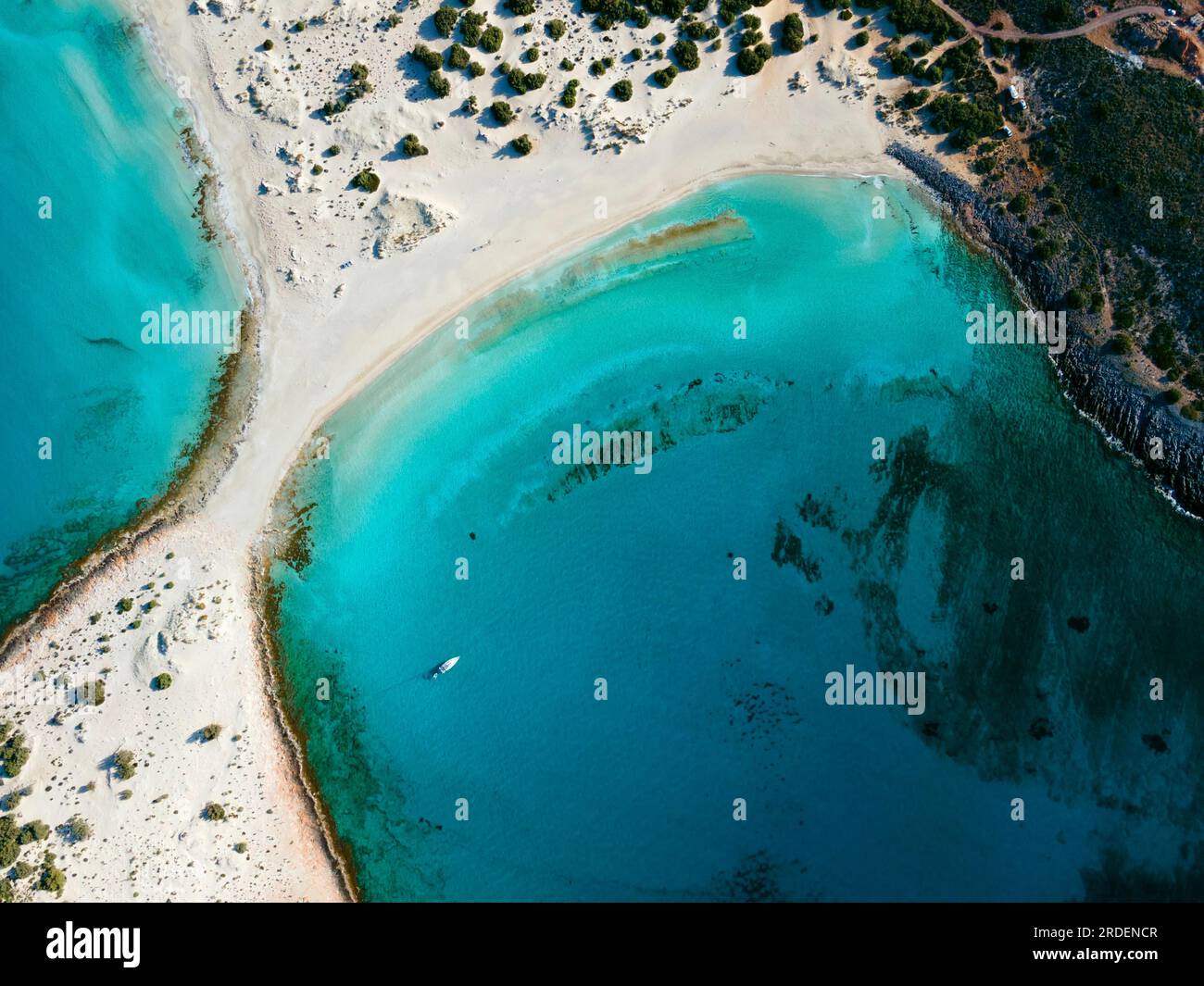 Drone shot, double bay of Simos beach, Sarakiniko beach, Elafonisos ...