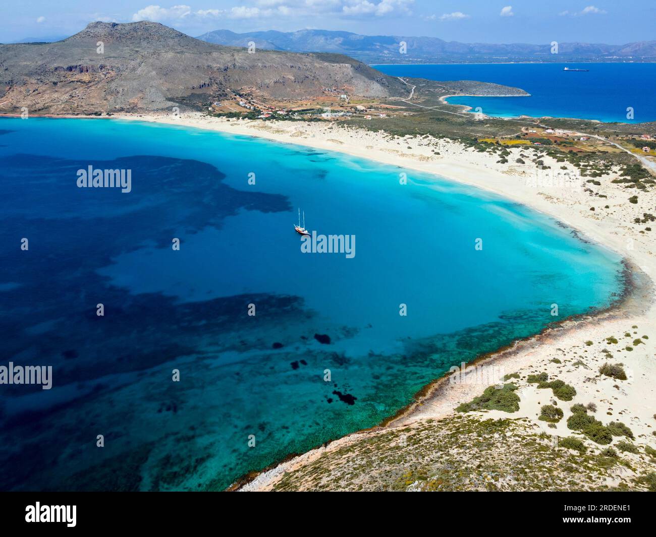 Drone shot, double bay of Simos beach, Sarakiniko beach, Elafonisos ...