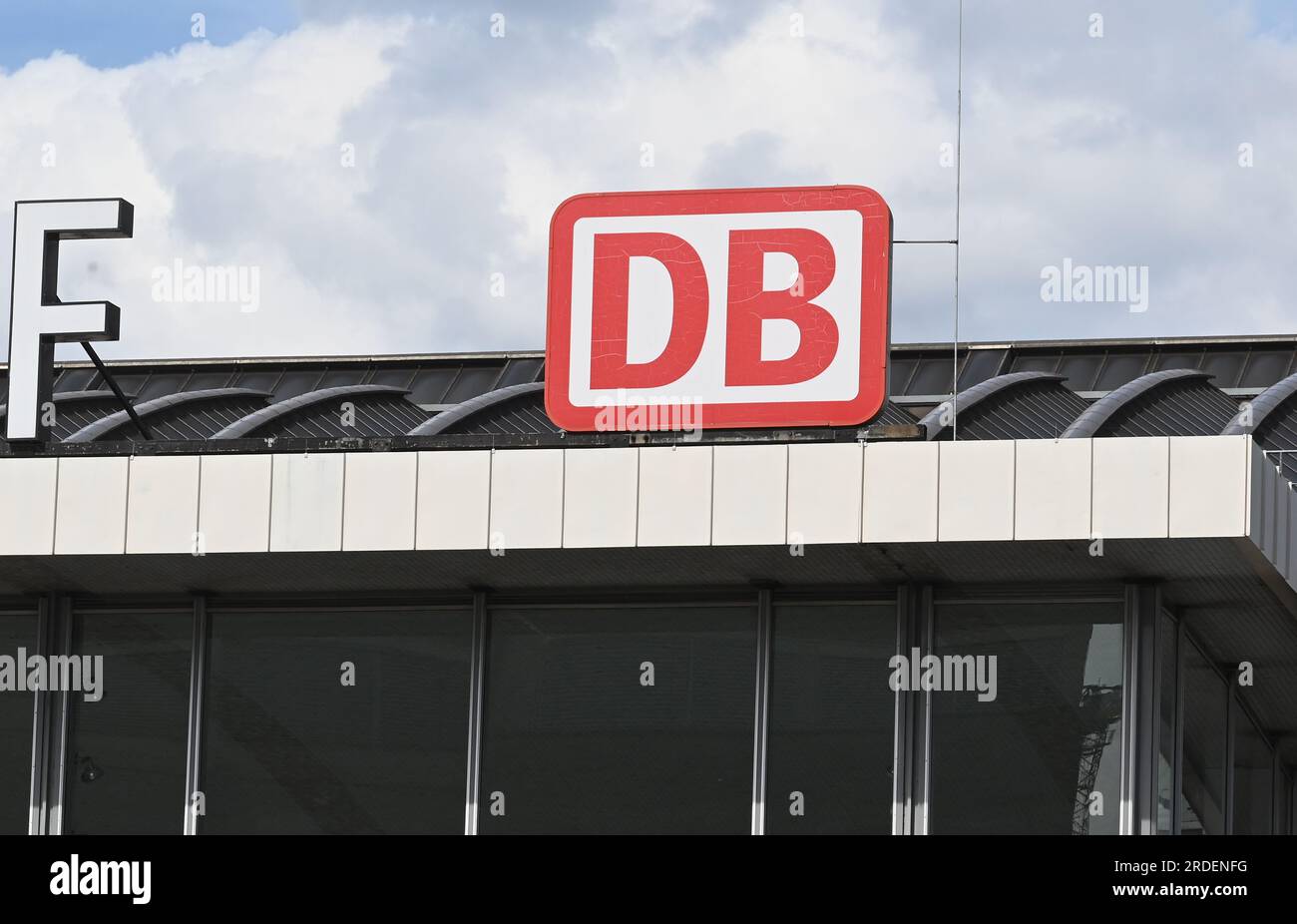 Cologne, Germany. 12th July, 2023. Logo, lettering of DB Deutsche Bahn ...